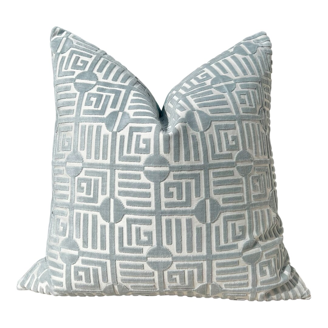 Thibaut Labyrinth Velvet Pillow in Mist. High End Pillows, Designer ...