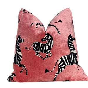 Zebra Velvet Pillow in Pink, Luxe Designer Throw Pillow, Bold Animal ...