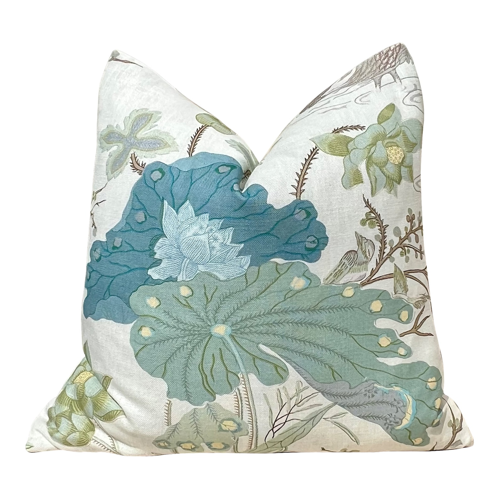 Lee Jofa Luzon Jade Pillow, Designer Aqua Teal Exotic Bird Cushion ...