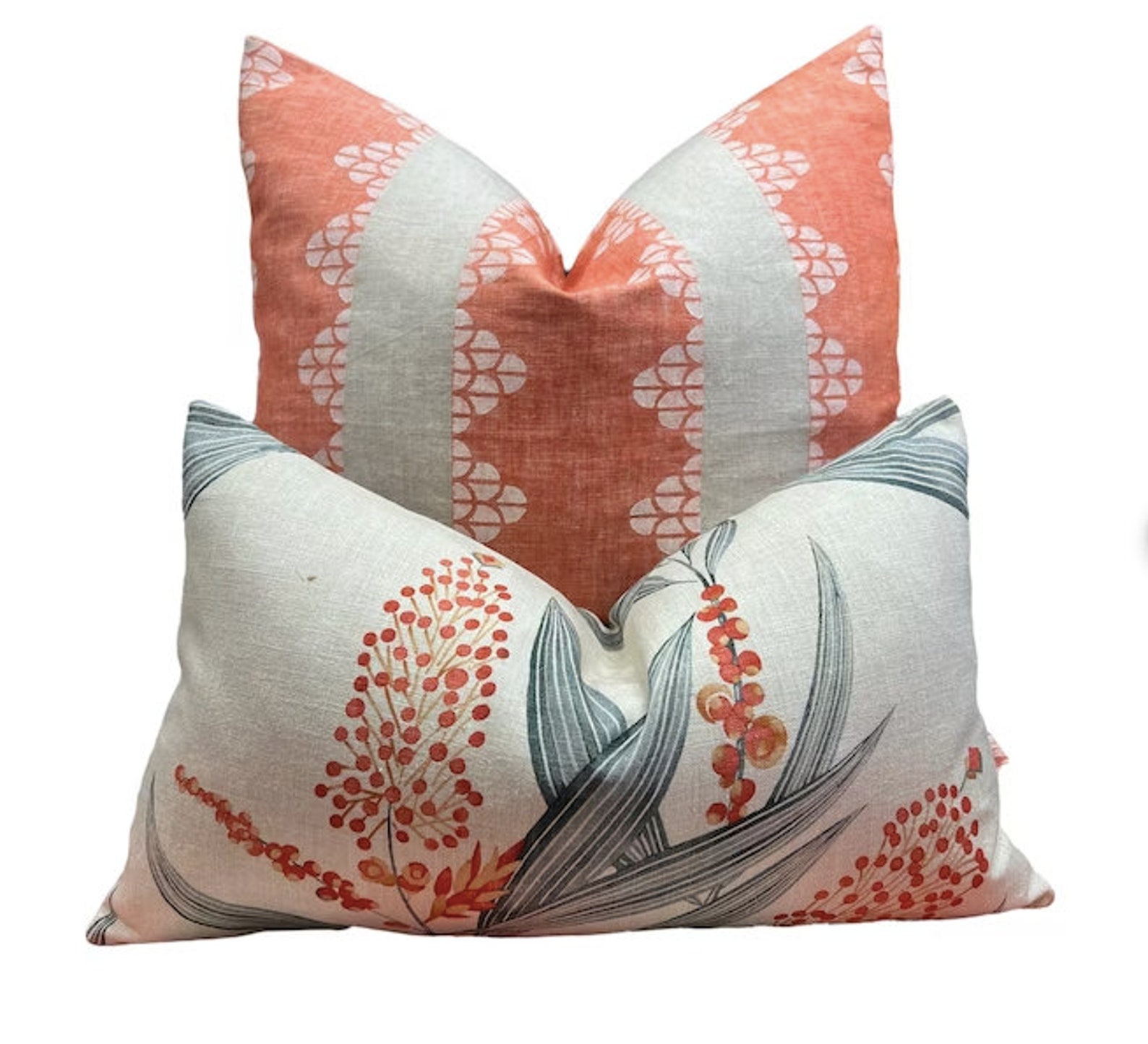 Designer Winter Bud Floral Pillow in Coral. High End Decorative Pillows ...