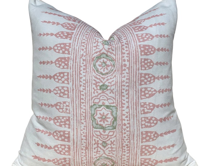 Green, Pink and Aqua and Ivory Floral Pillow Cover / Designer Hamilton ...