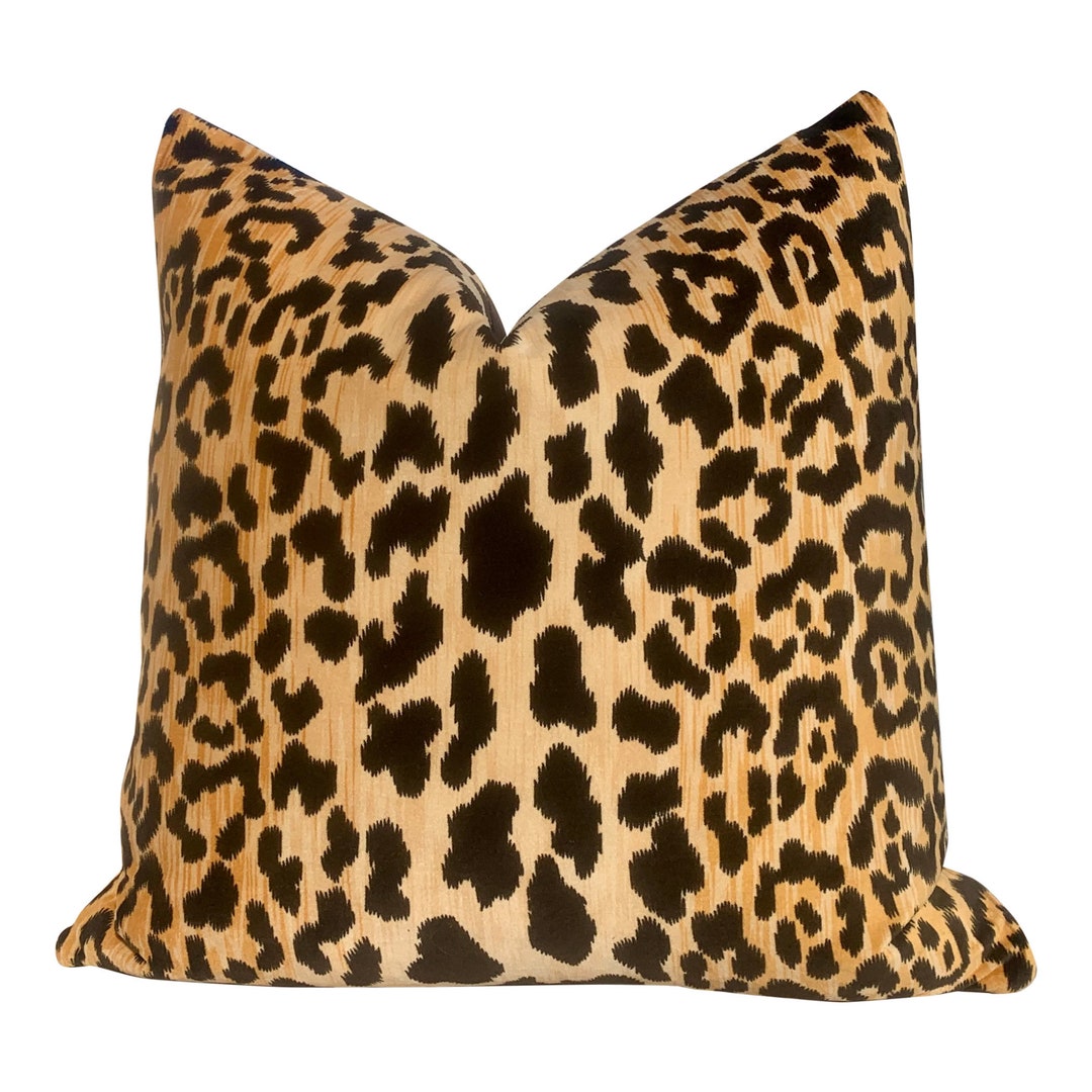 Leopard Velvet Pillow in Gold and Black. Lumbar Animal Skin Pillow ...