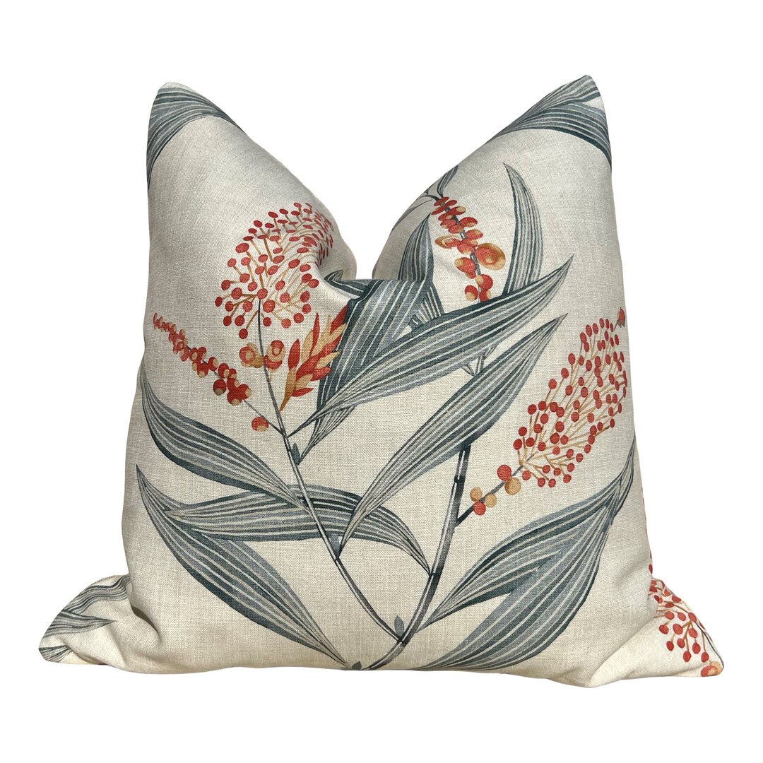 Designer Winter Bud Floral Pillow in Coral. High End Decorative Pillows ...