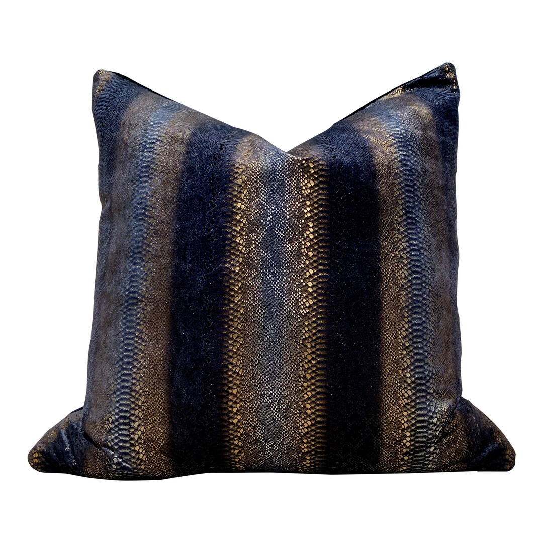 Luxury Snake Skin Velvet Pillow in Gold and Dark Navy. Designer Pillows ...
