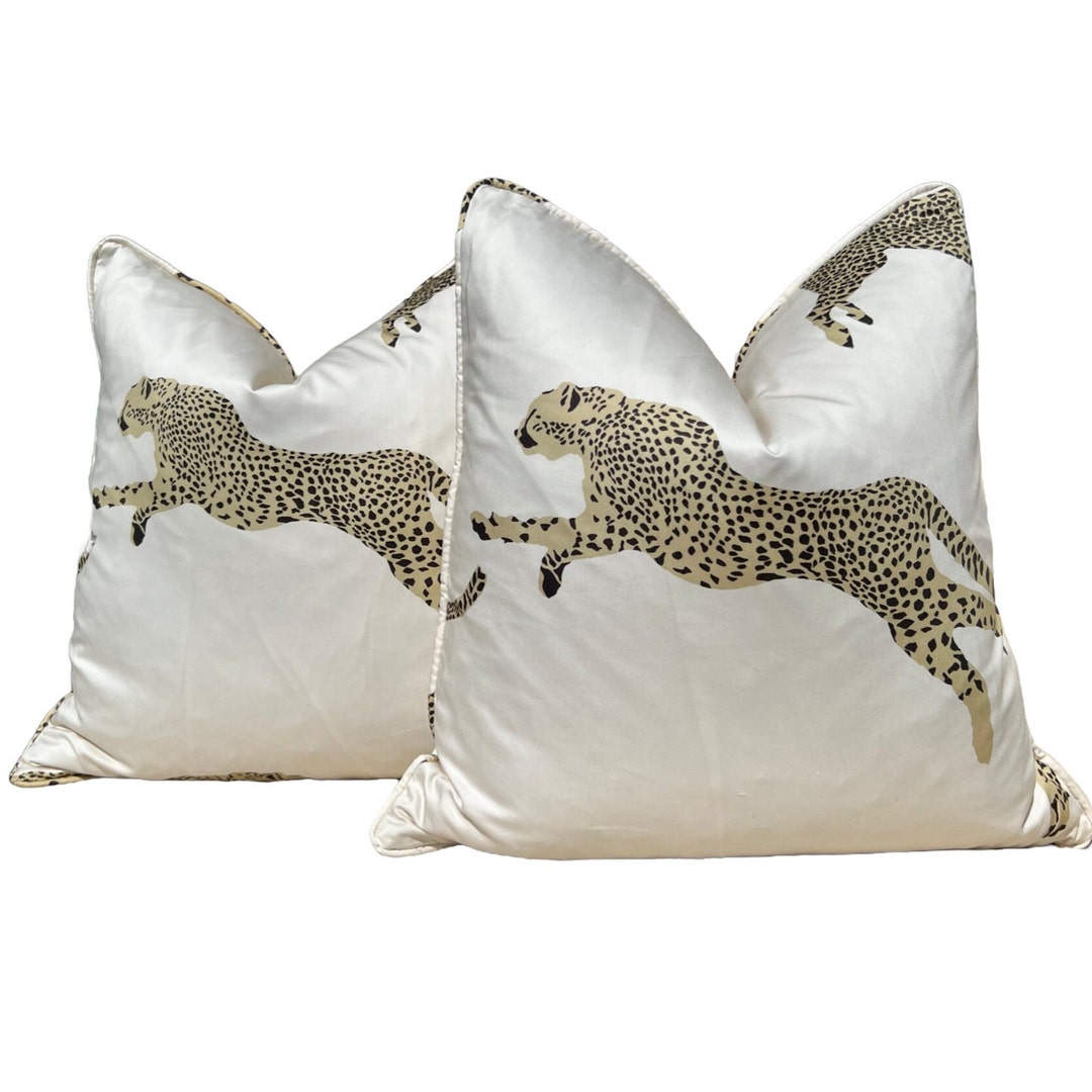 Leaping Cheetah Pillow in Cream. Designer Throw Pillow, Ivory Pillow ...