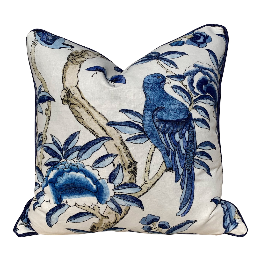 Thibaut Giselle Linen Pillow in Blue and White. Decorative Pillow Cover ...