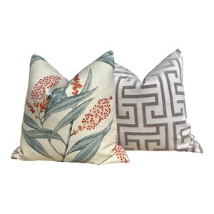 Designer Winter Bud Floral Pillow in Coral. High End Decorative Pillows ...
