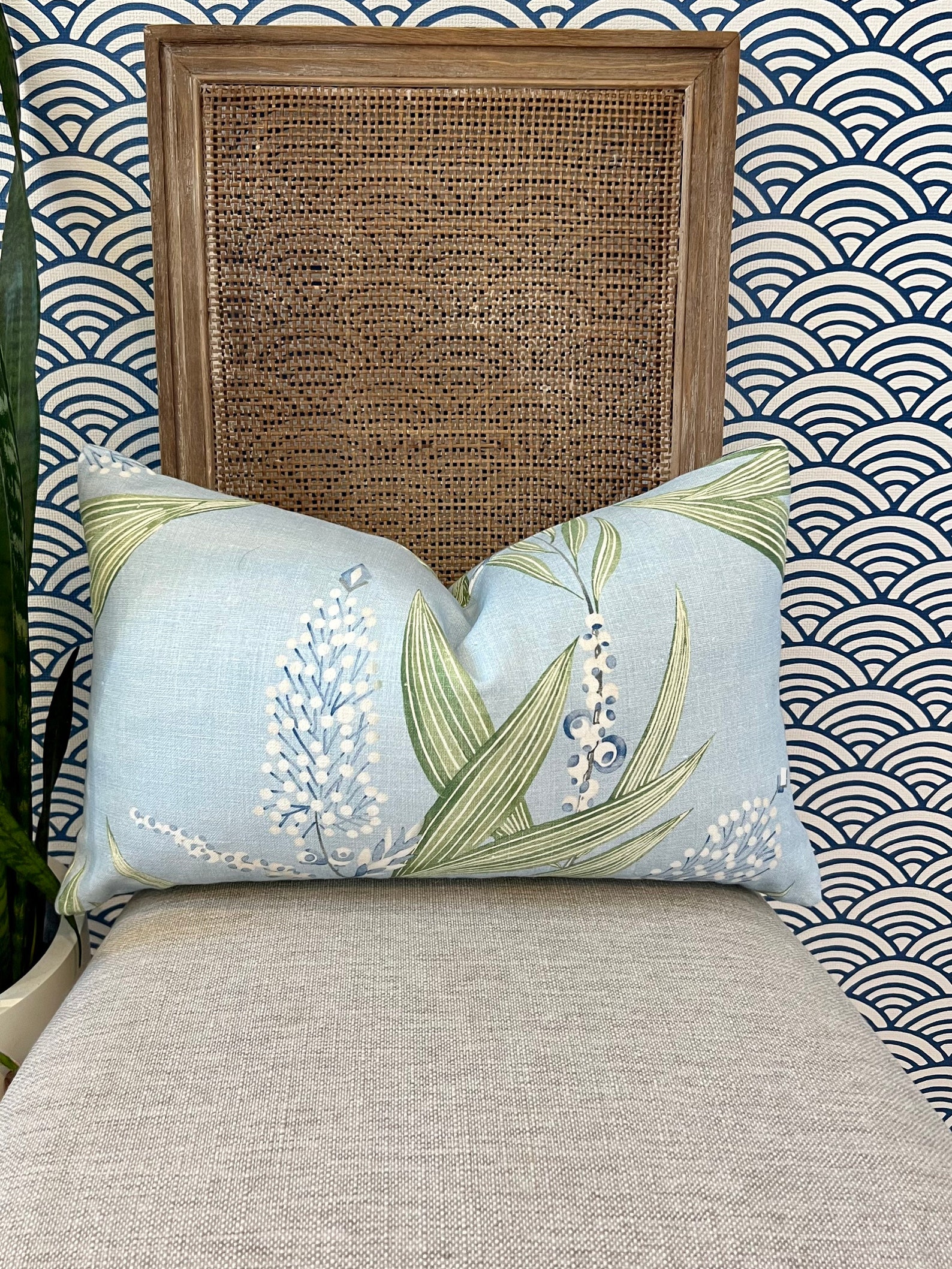 Thibaut Winter Bud Floral Pillow - Sky Blue. Designer High End Pillow ...