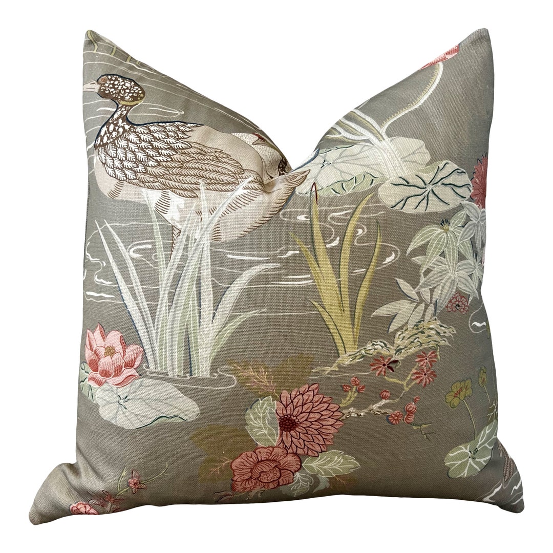Lee Jofa Luzon Pillow in Fawn. Linen Taupe Pillow Designer Exotic Bird ...