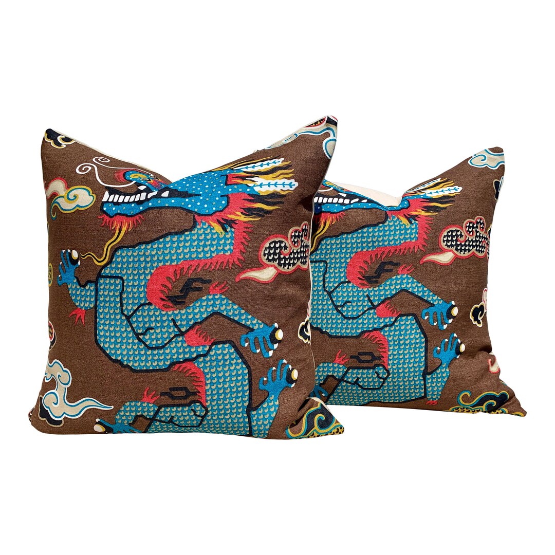 Schumacher Magical Ming Dragon Pillow, Red, Blue. Decorative Pillow ...