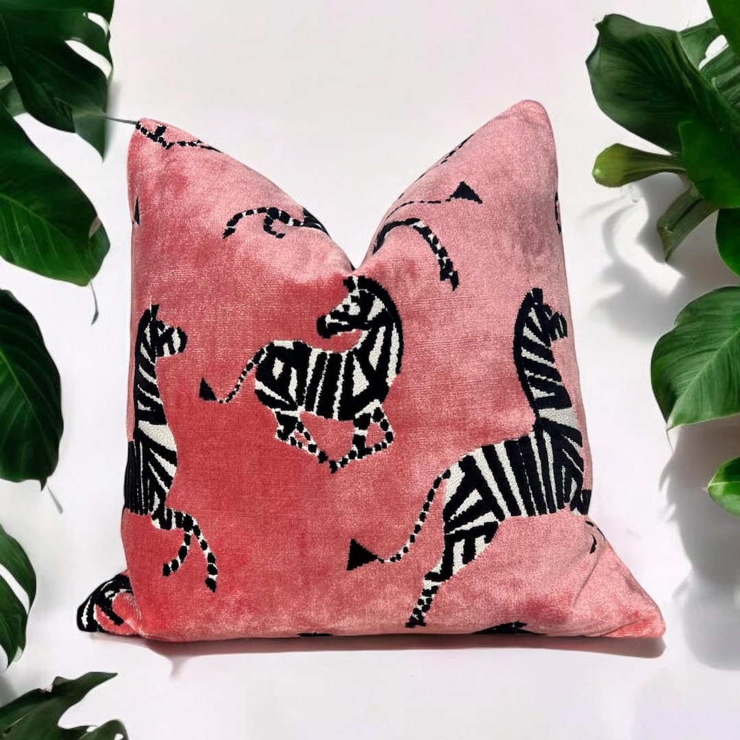 Zebra Velvet Pillow in Pink, Luxe Designer Throw Pillow, Bold Animal ...