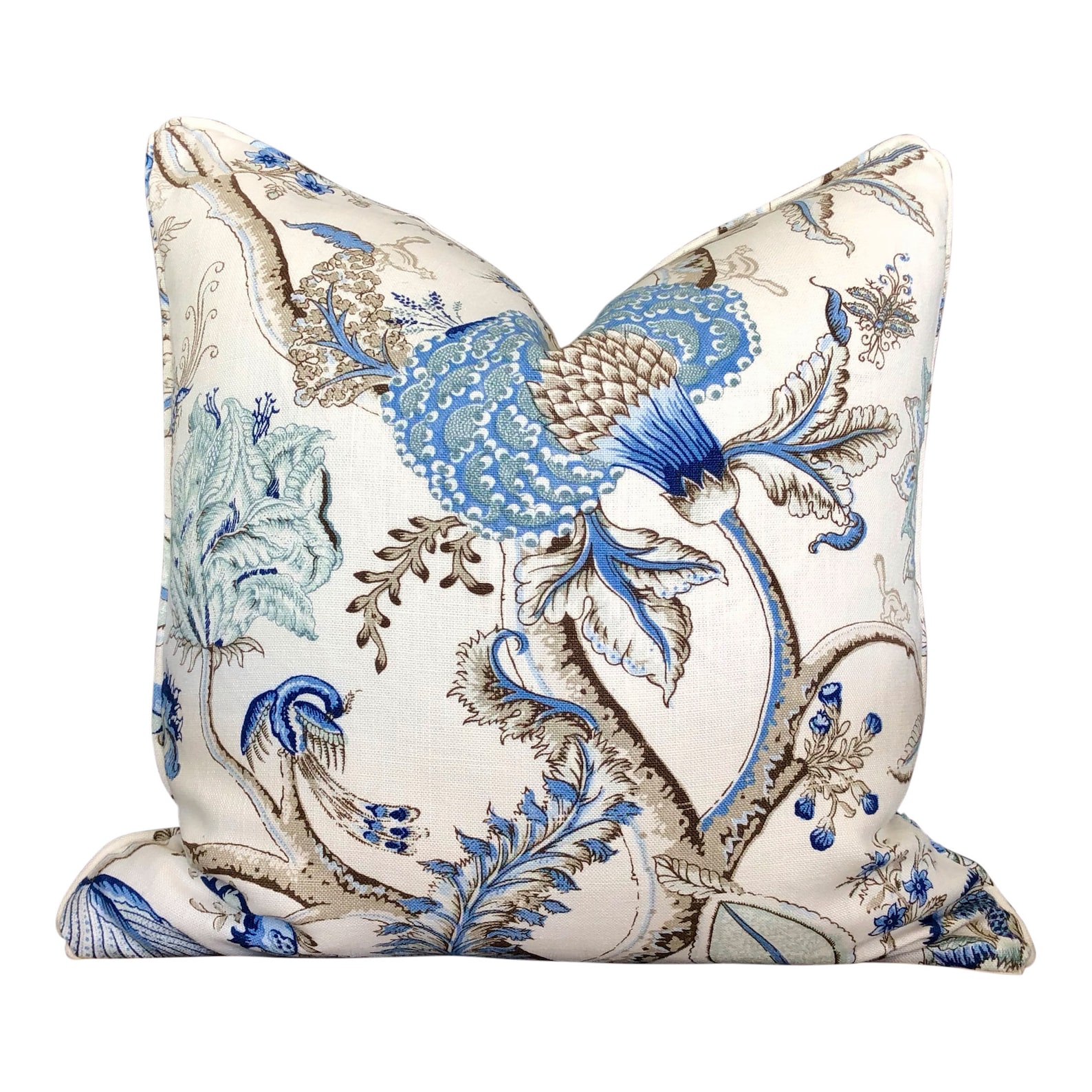 Scalamandre Pondicherry Linen Pillow in Delft. Jacobean Blue Pillow ...