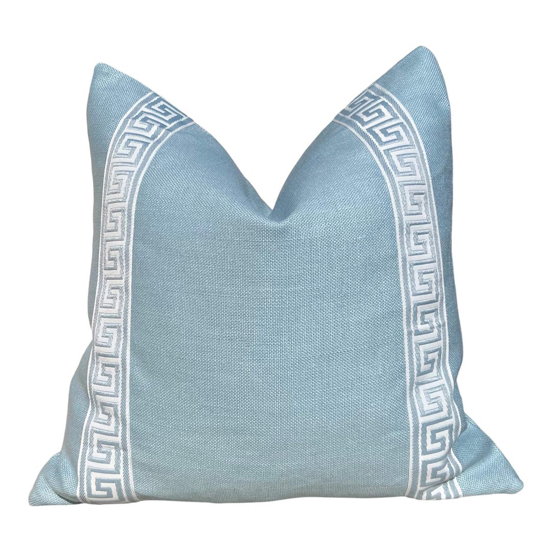Thibaut Greek Key Linen Pillow in Sky Blue, High-end Coastal Throw ...