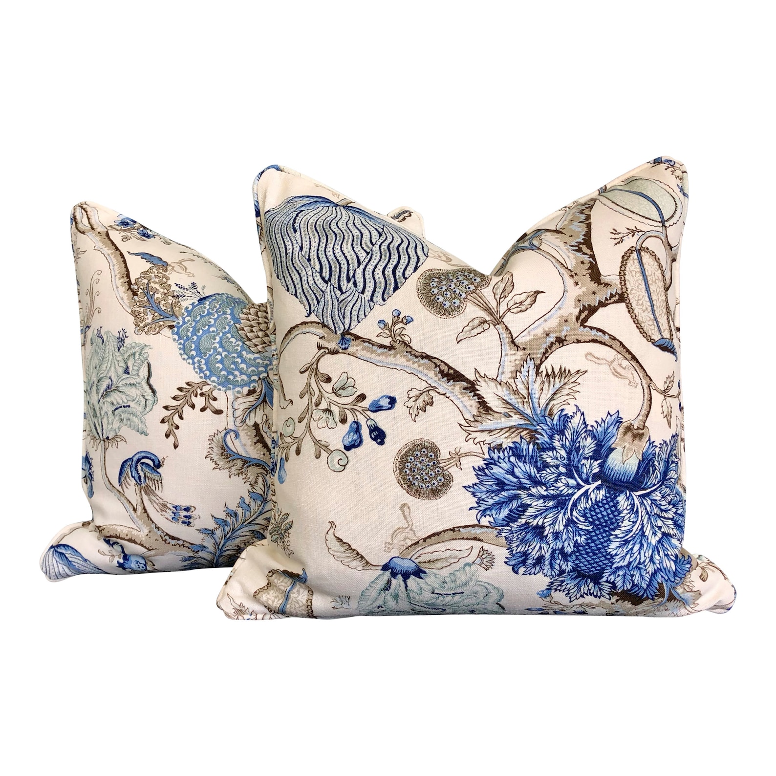 Scalamandre Pondicherry Linen Pillow in Delft. Jacobean Blue Pillow ...