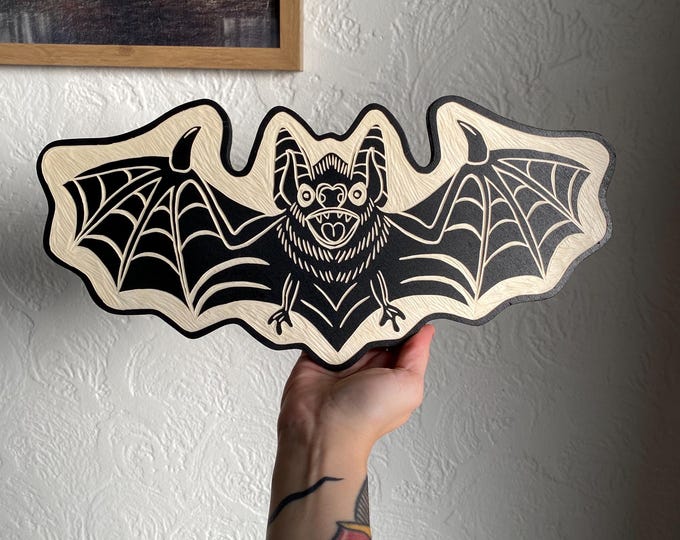 Bat Woodcut Wall Hanging Hand Carved Wall Art - Etsy