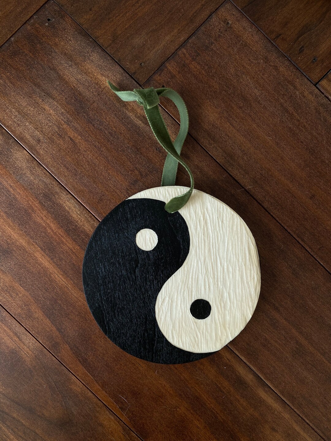 Hand Carved Yin Yang Woodcut Ornament - Etsy