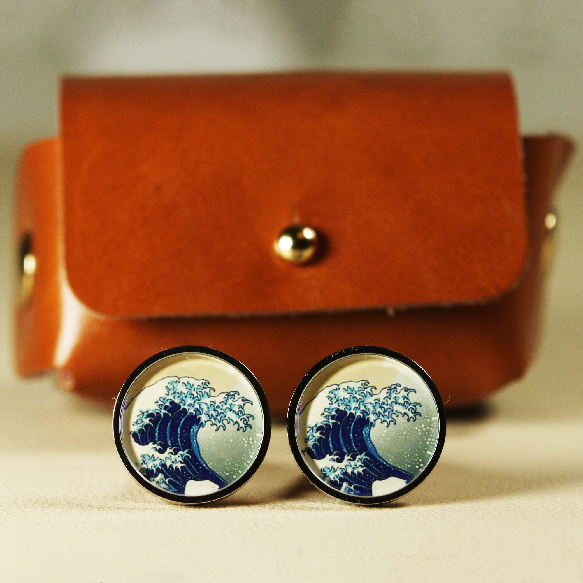 Great Kanagawa Wave Cufflinks - Ukiyoe Cufflinks - Wave Cufflinks ...