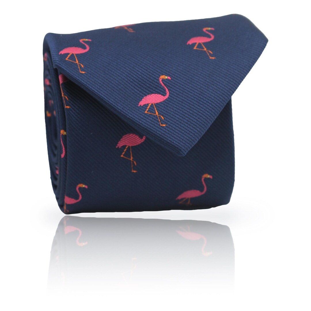 Pink Flamingo Navy Blue Tie: Avant-garde Elegance Necktie, Gift for ...