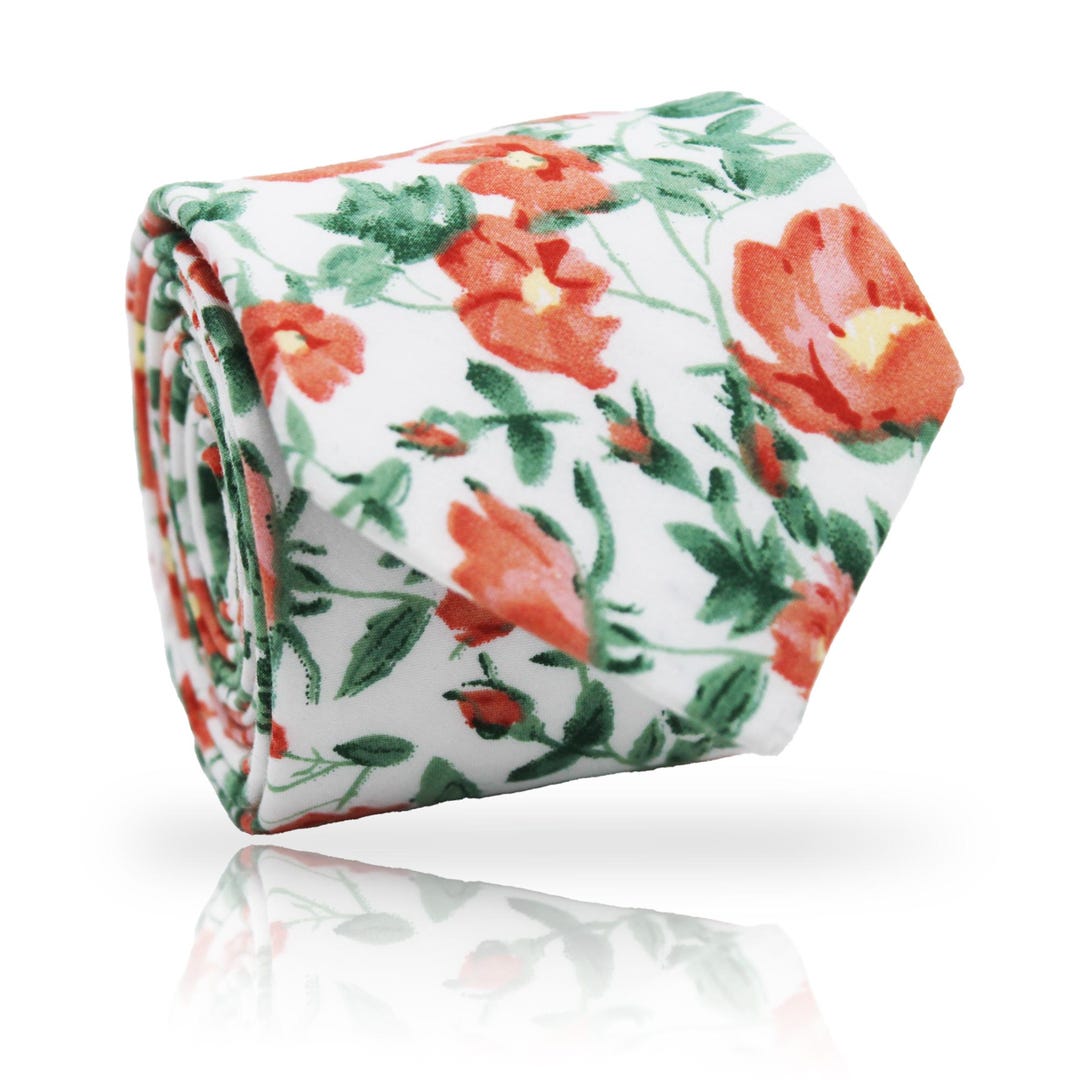 Watercolor Floral Poppy Cotton Necktie - August Birth Flower - Etsy