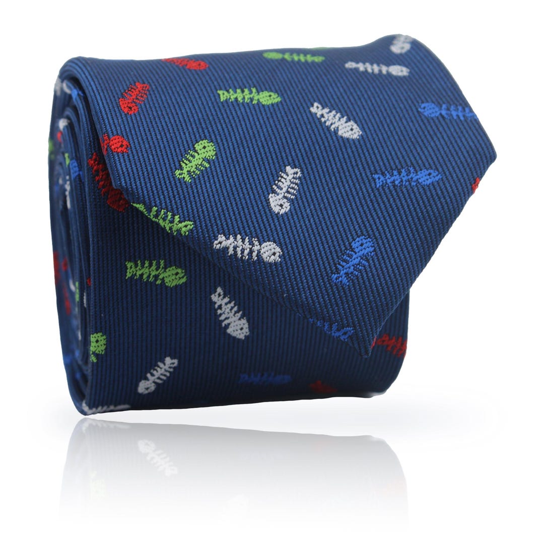 Hand-embroidered Tricolor Fishbone Navy Blue Tie: Nautical Pattern ...