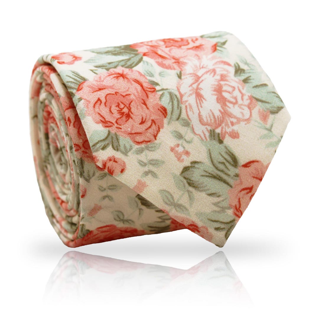 Watercolor Carnation Flower Beige Cotton Tie: Floral Wedding Accessory ...