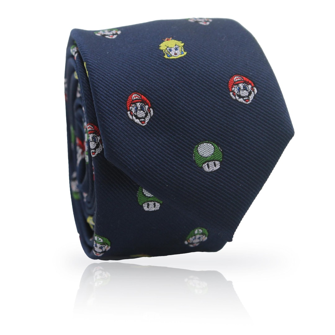 Super Mario Bros Navy Blue Necktie: Embroidered Princess Peach Tie ...