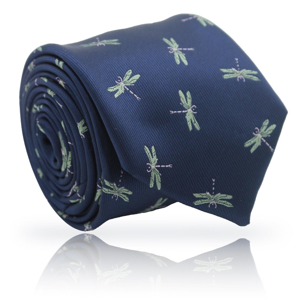 Dragonfly Embroidery Navy Blue Necktie: Statement Tie for Groom, Insect ...