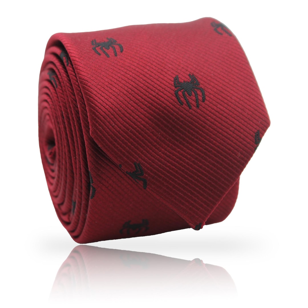 Black Spider Embroidered Crimson Polyester Necktie - Etsy