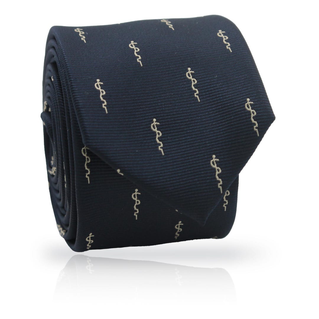 Embroidered Gold Caduceus Dark Blue Tie: Tribute to Medical Excellence ...