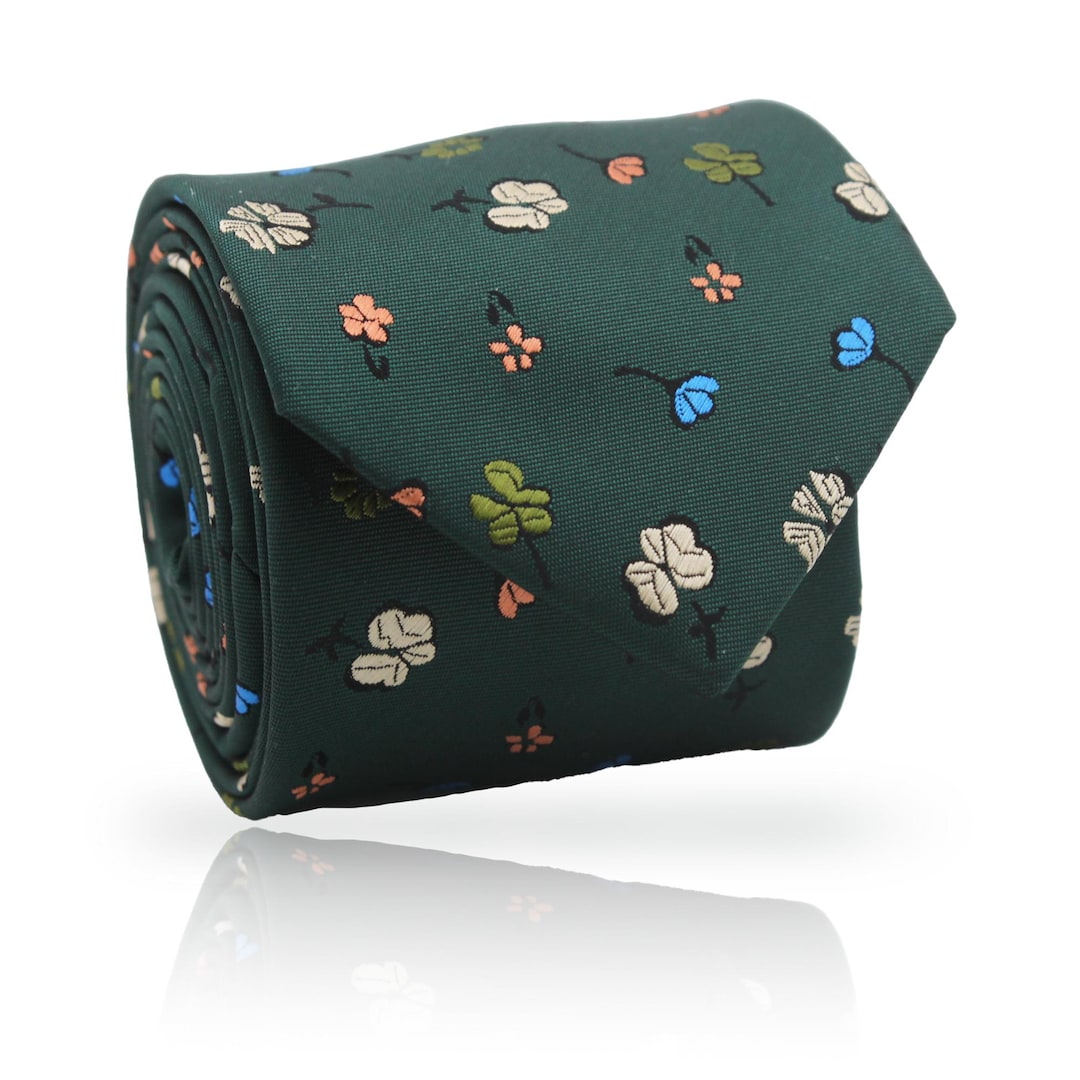 Forest Green Floral Tie: Iridescent Polyester Necktie, Wedding Attire ...