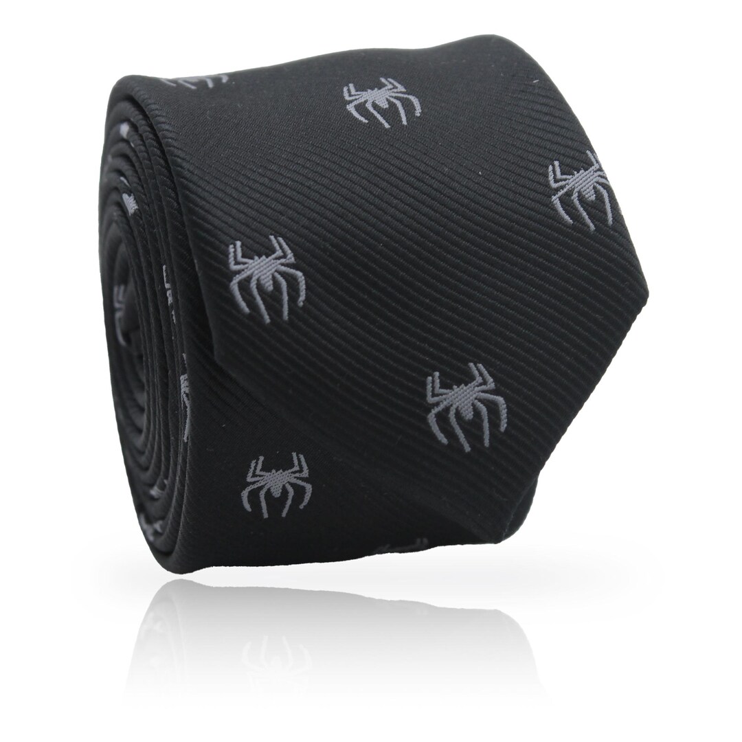 Embroidered Gray Spider Black Tie: Spider-man Inspired 1980s Necktie ...