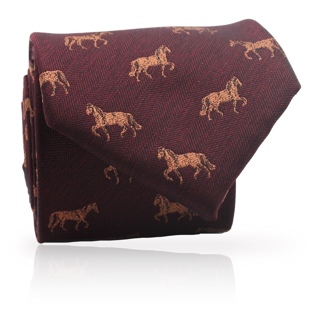 Embroidered Bronze Horse Burgundy Tie: Shimmering Copper Stallion ...