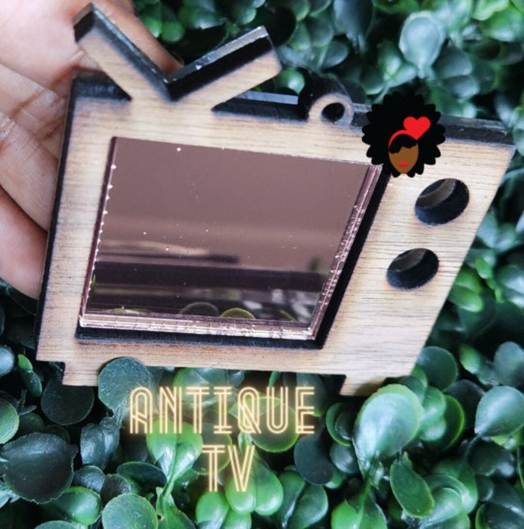 Antique Wooden TV Mirrored Acrylic Ornament Keychain Jewelry Gift ...