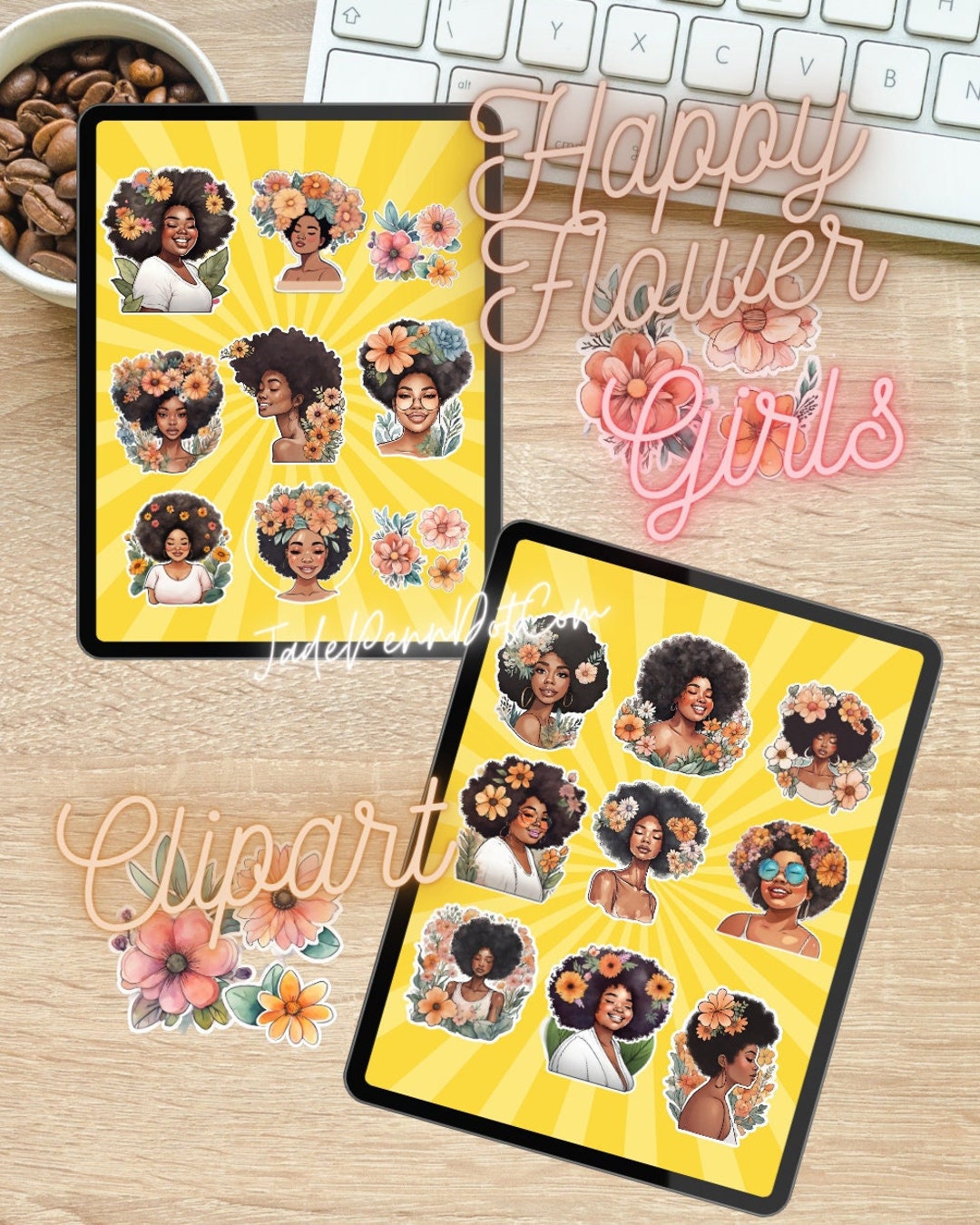 Sticker Flower Girl Women Digital Stickers Happy Summer Spring Love ...