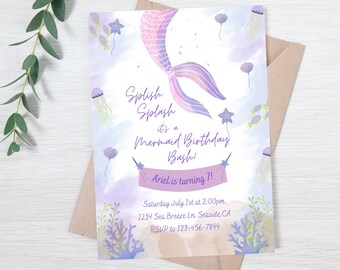 Mermaid Birthday Invitation Under the Sea Invite Girl - Etsy