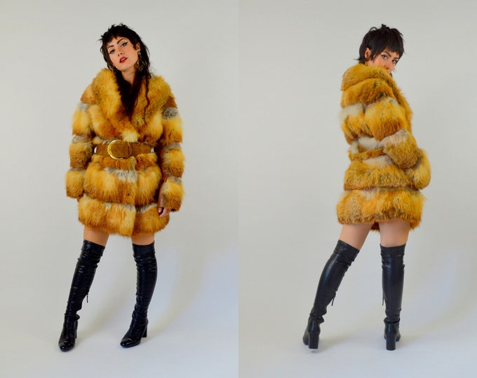 1970s Fur Coat Vintage 70s Red Fox Fur Long Jacket Plush Coat Medium - Etsy