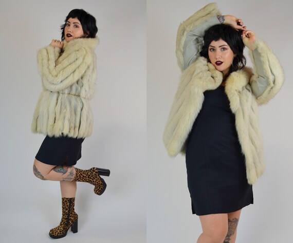 1970s FOX FUR Vintage Leather Coat - MEDIUM - Gem