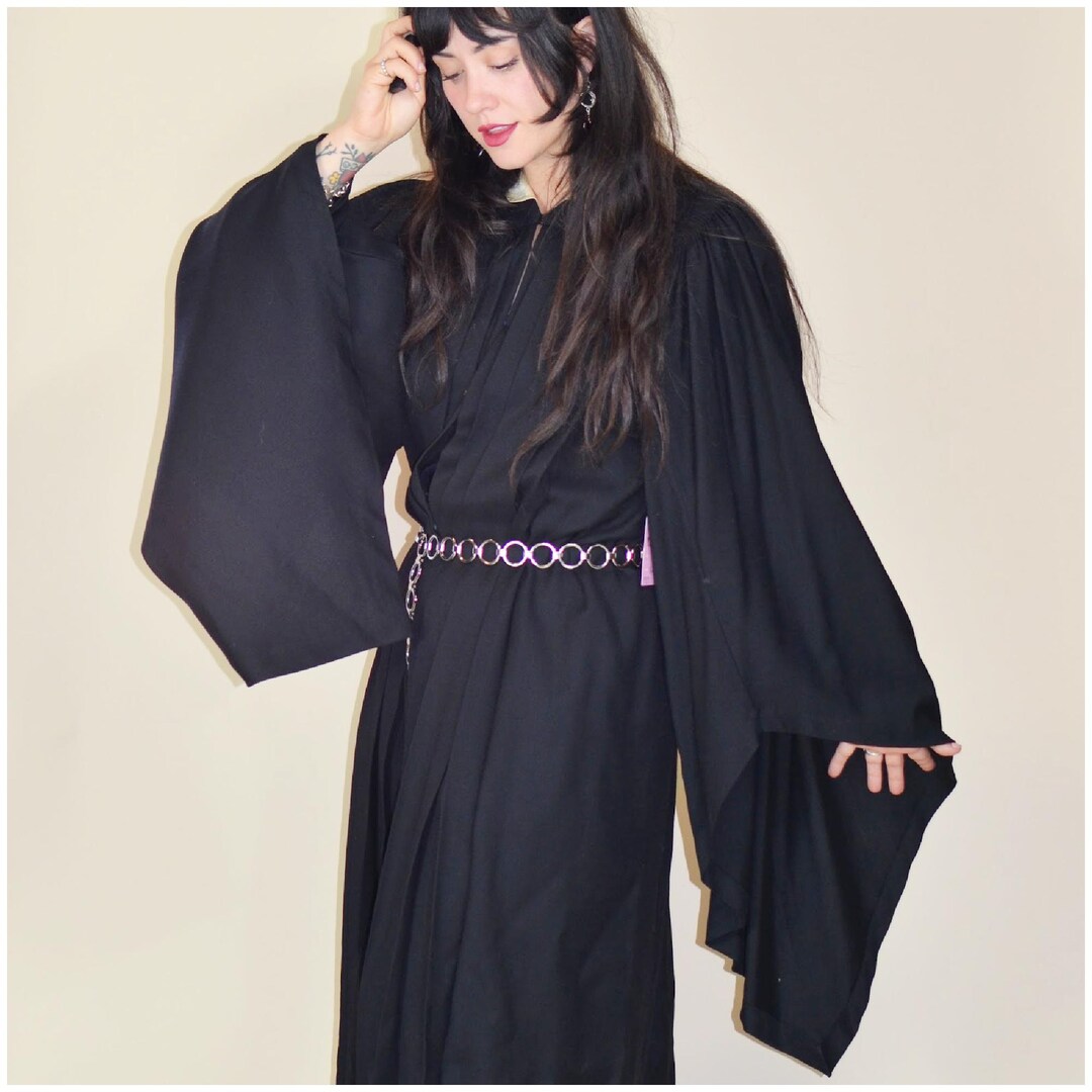 1930s Catholic Gothic Cloak - Vintage Black Pleated Angel Sleeve ...