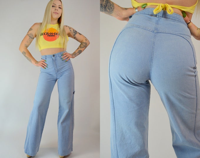 Waist 24 Vintage 1970s Ditto Jeans Vintage Light Wash Flares 70s Denim