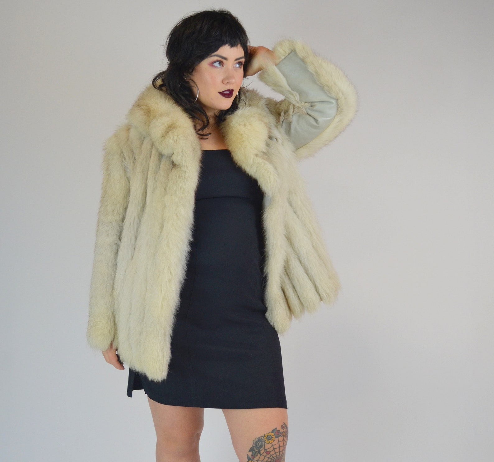 1970s FOX FUR Vintage Leather Coat MEDIUM | Etsy