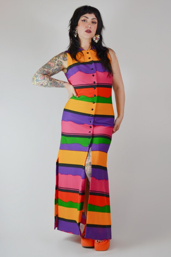 1960s Vintage Colorblock Maxi Dress Selected by Old M… - Gem