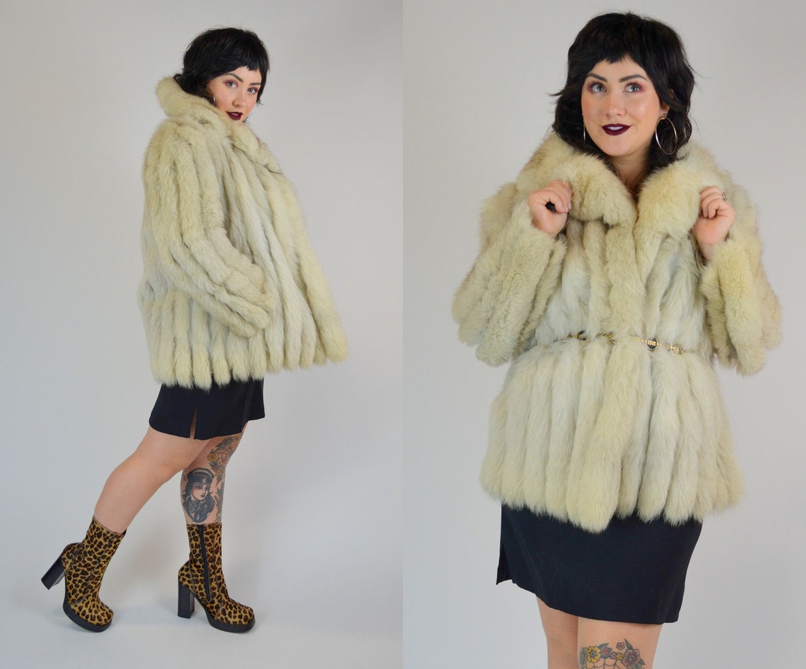 1970s FOX FUR Vintage Leather Coat MEDIUM | Etsy