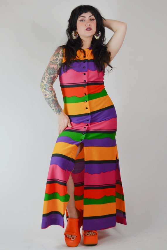 1960s Vintage Colorblock Maxi Dress Selected by Old M… - Gem