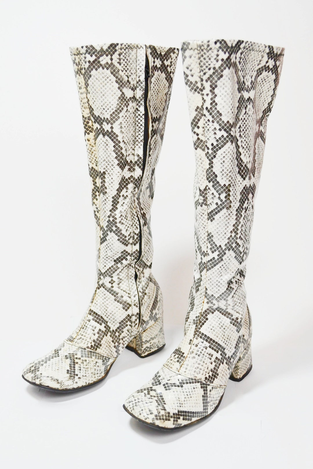 1960s Size 5 Knee High Boots – Vintage Faux Python Snakeskin Vinyl ...