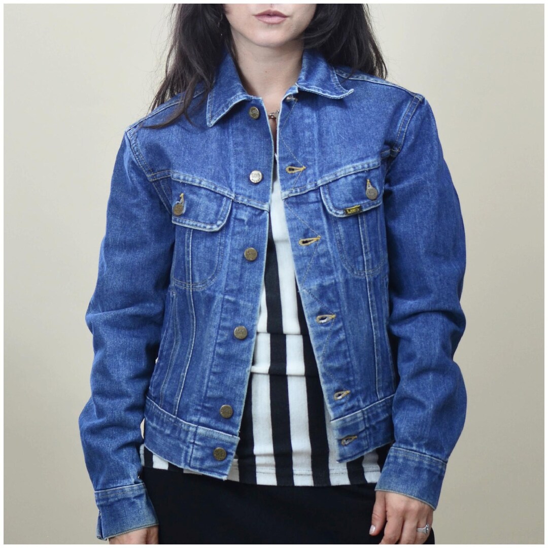 1970s Small LEE Jean Jacket - Vintage Button Down Dark Denim Coat - Etsy