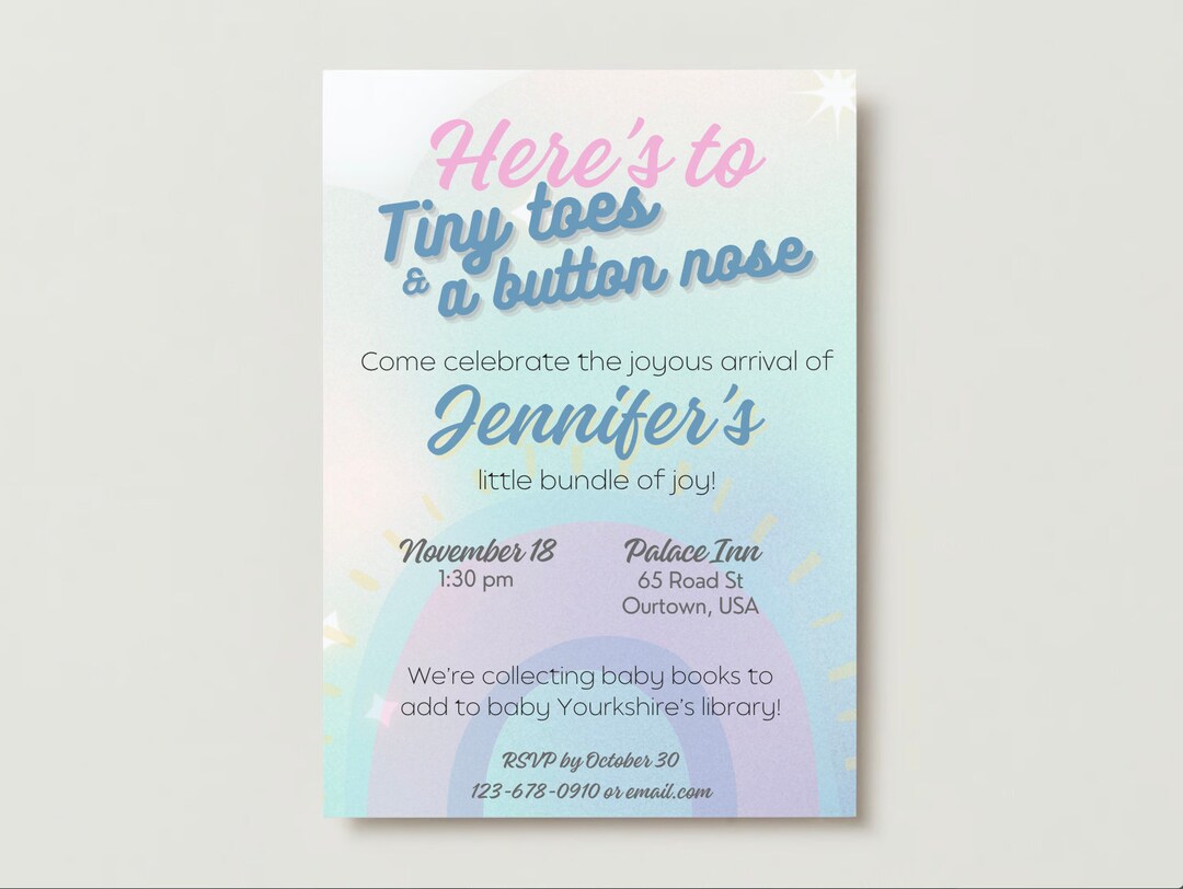 Tiny Toes, Button Nose Baby Shower Invitation - Digital Download or ...