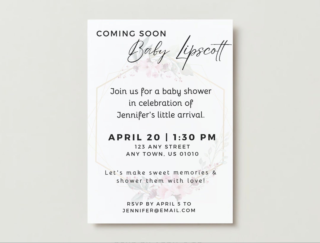 Coming Soon White Baby Shower Invitation - Digital Download, Editable ...