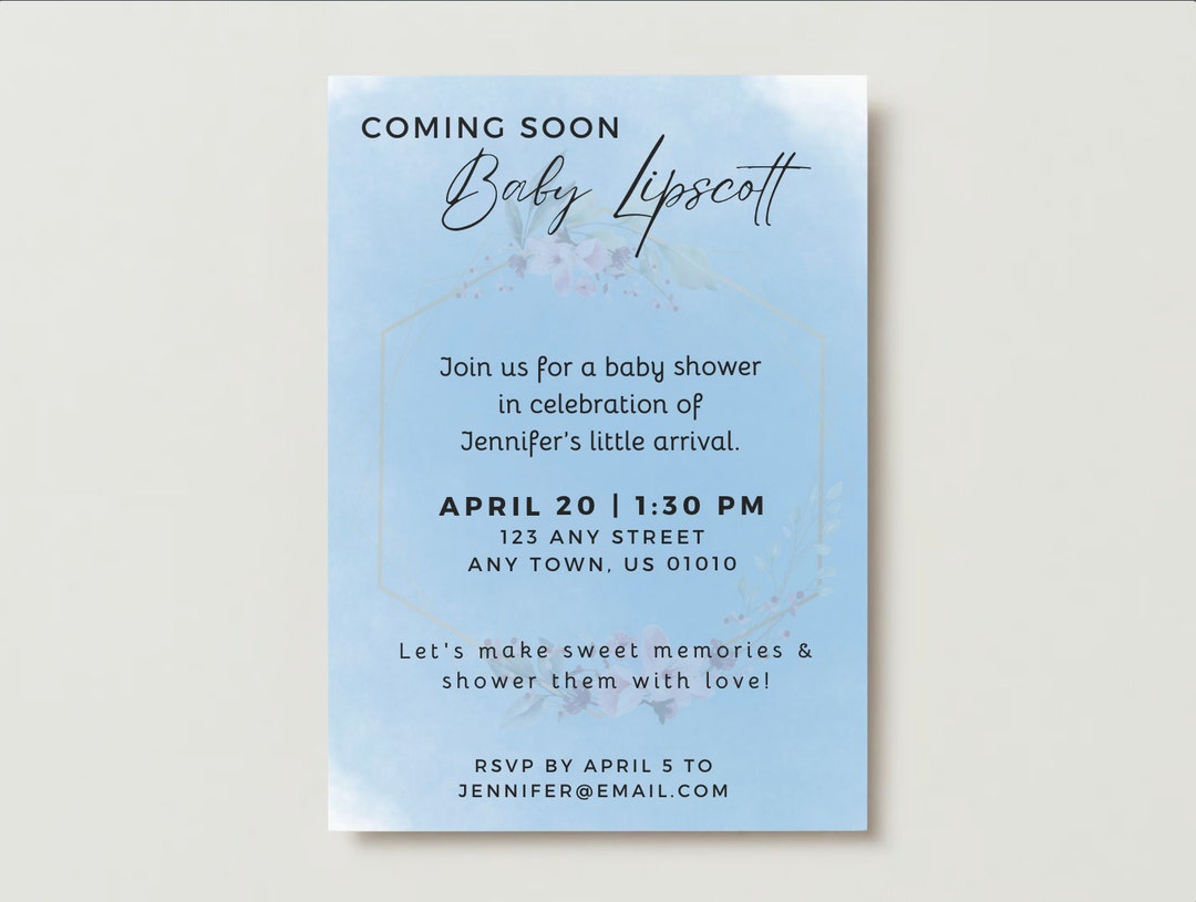Coming Soon Blue Baby Shower Invitation - Digital Download, Editable ...