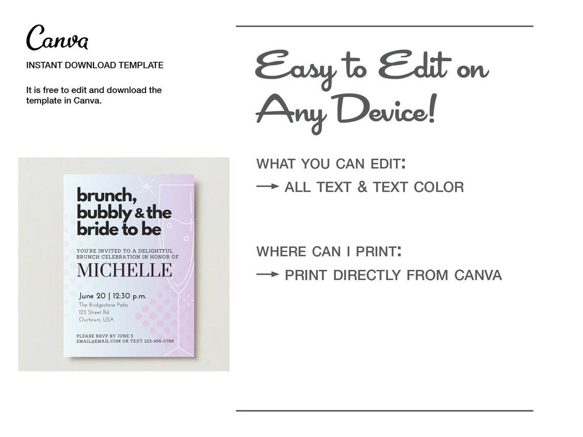 Brunch, Bubbly & the Bride to Be Wedding Shower Invitation - Digital ...