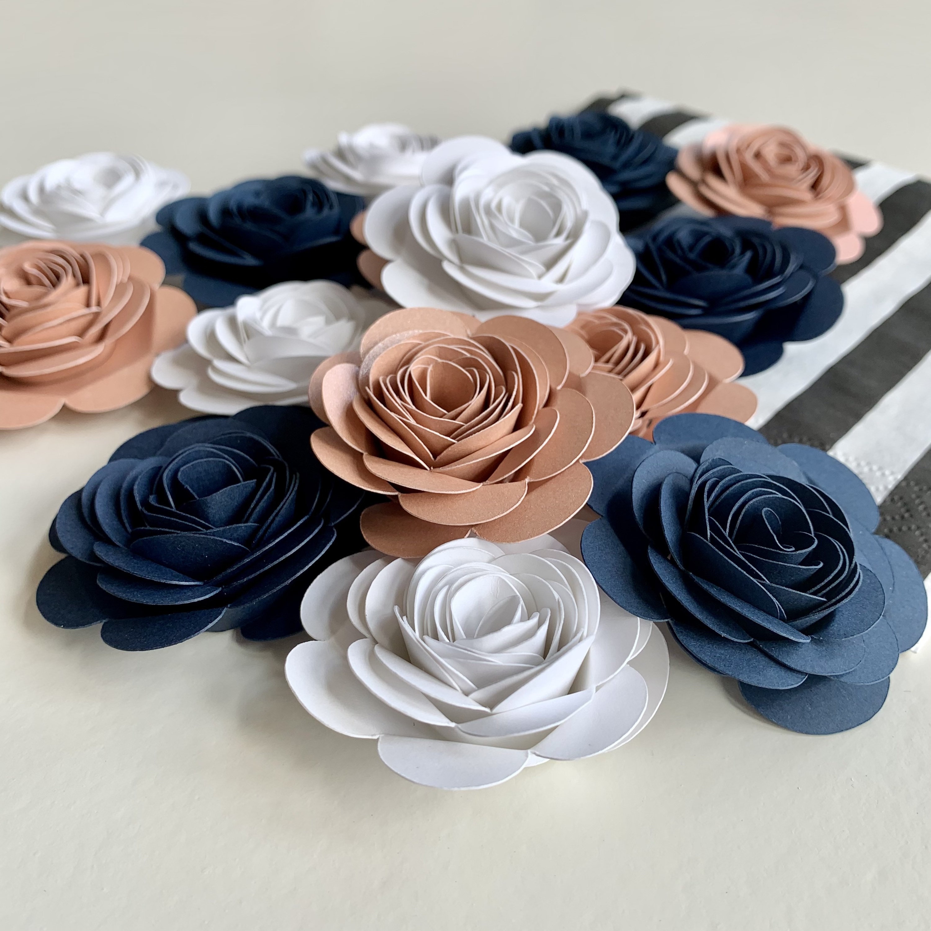 Paper Flowers Rose Gold Flowers Navy Paper Flowers Baby | Etsy